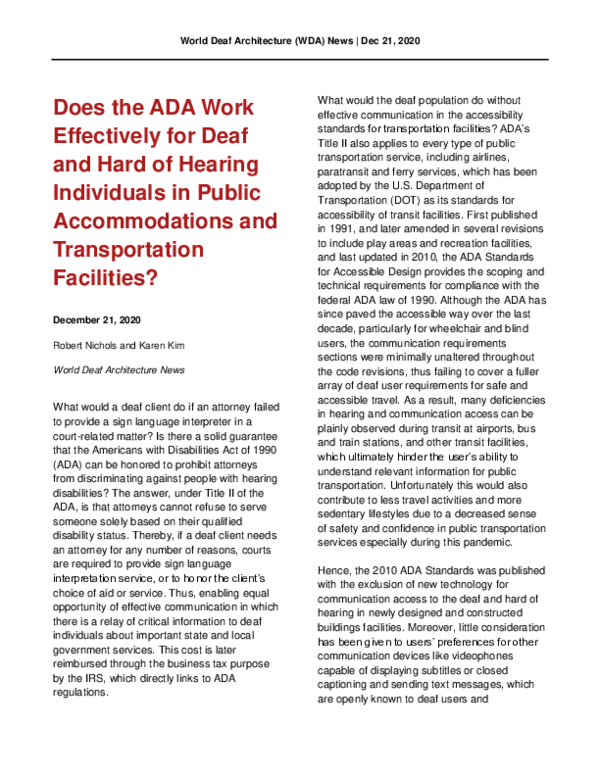 (PDF) Does the ADA Work Effectively for Deaf and Hard of Hearing ...