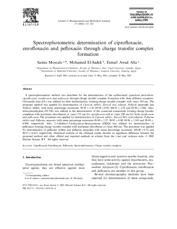 (PDF) Spectrophotometric Analysis of Quinolone Derivatives