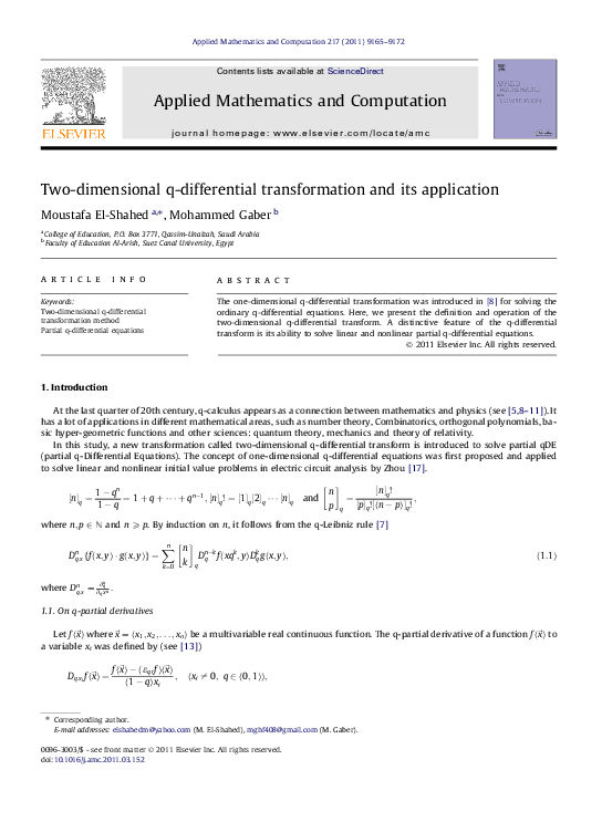(PDF) Two-dimensional q-differential transformation and its application