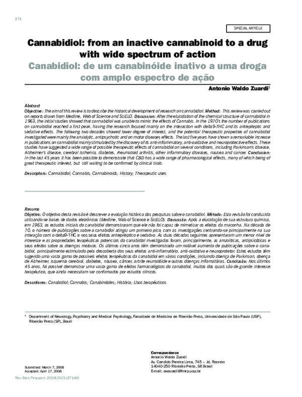 (PDF) Cannabidiol: from an inactive cannabinoid to a drug with wide ...