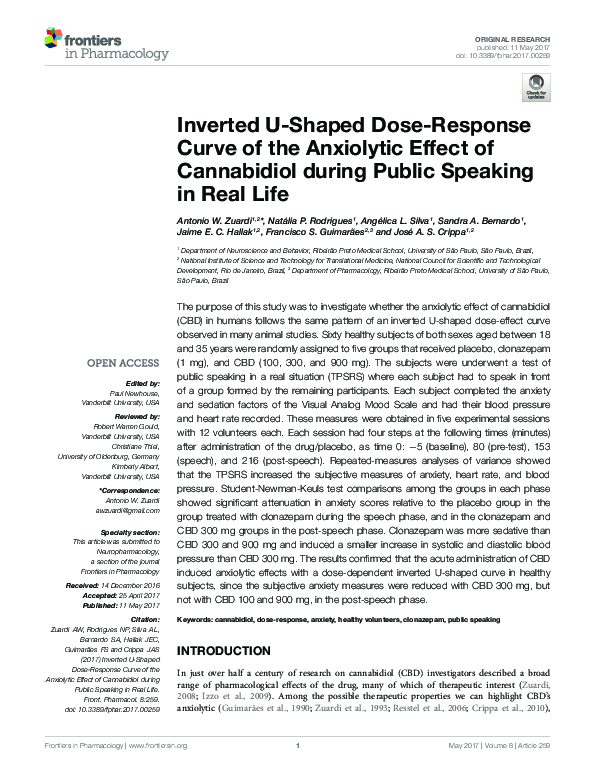 (PDF) Inverted U-Shaped Dose-Response Curve of the Anxiolytic Effect of ...