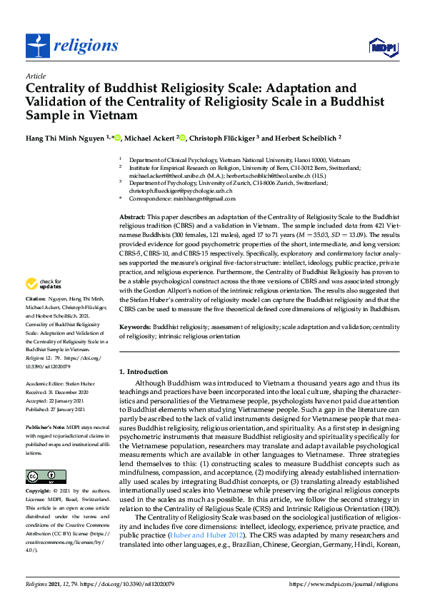 (PDF) Centrality of Buddhist Religiosity Scale: Adaptation and ...