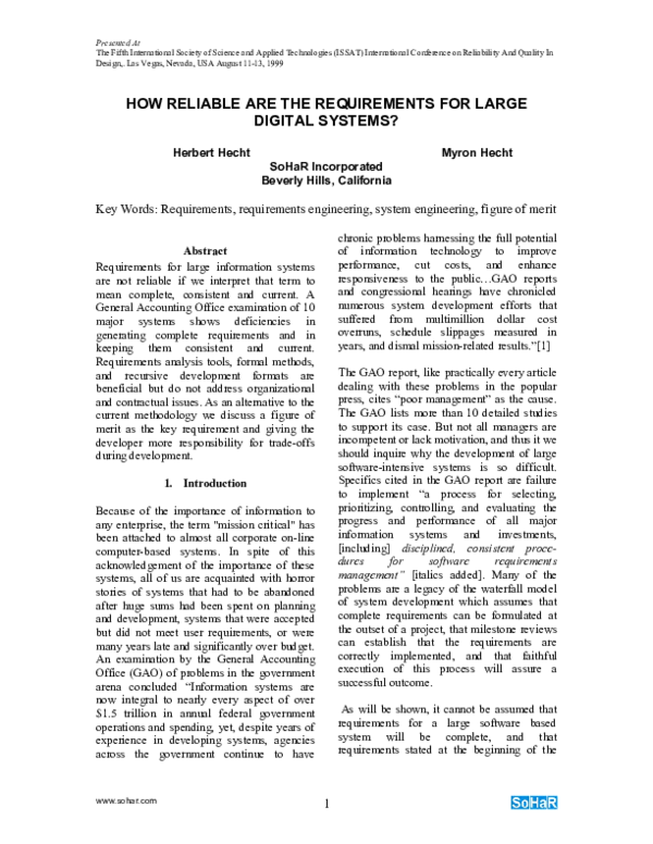 (PDF) How Reliable Are the Requirements for Large Digital Systems?