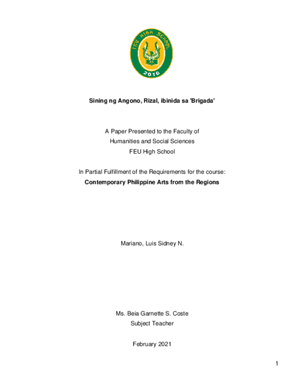 (PDF) Sining ng Angono, Rizal, ibinida sa 'Brigada'