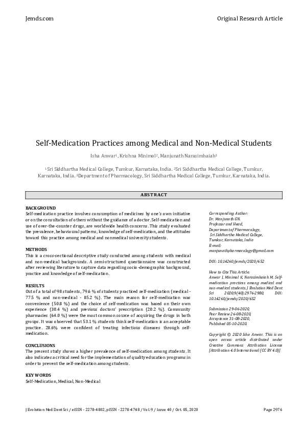 (PDF) Self-Medication Practices among Medical and Non-Medical Students
