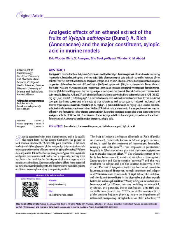 (PDF) Analgesic effects of an ethanol extract of the fruits of Xylopia ...