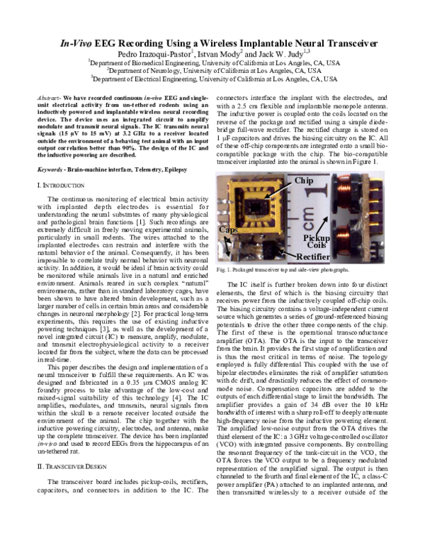 (PDF) In-vivo EEG recording using a wireless implantable neural transceiver