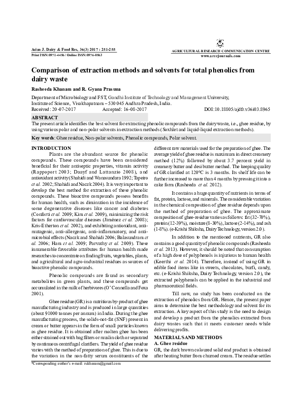 (PDF) Comparison of extraction methods and solvents for total phenolics ...