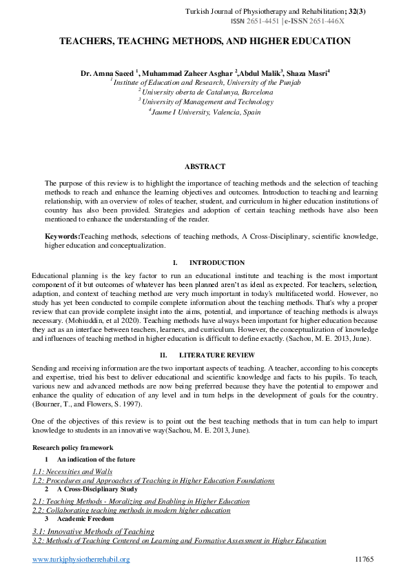 (PDF) TEACHERS, TEACHING METHODS, AND HIGHER EDUCATION