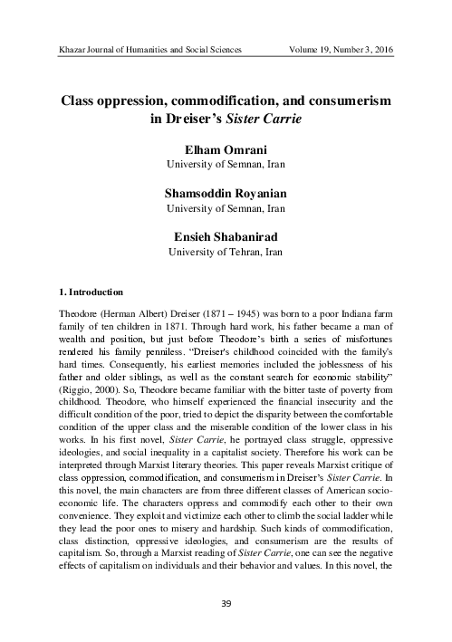 (PDF) Class oppression, commodification, and consumerism in Dreiser’s ...
