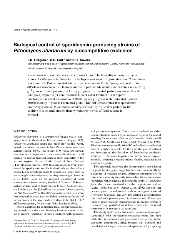 (PDF) Biological control of sporidesmin-producing strains of Pithomyces ...