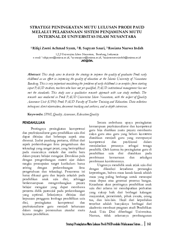 (PDF) Strategi Peningkatan Mutu Lulusan Prodi Paud Melalui Pelaksanaan ...