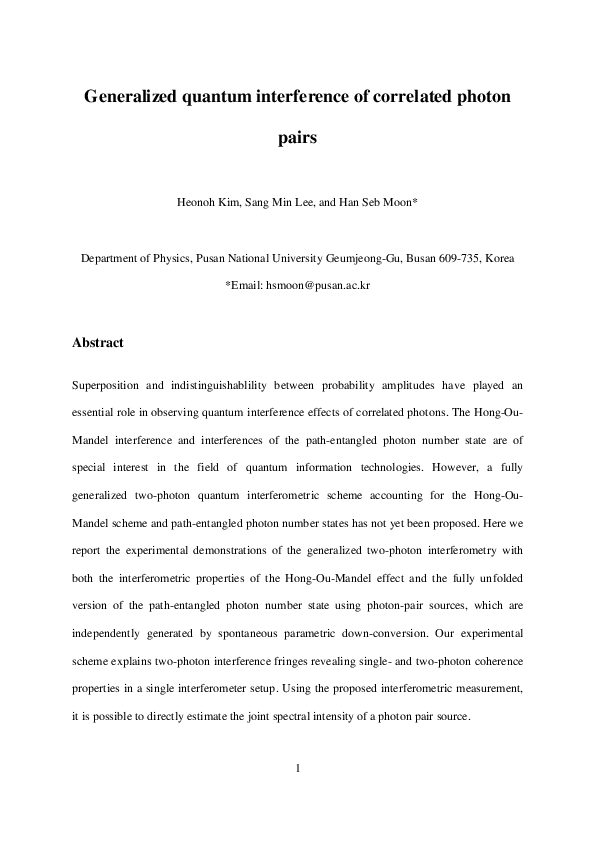 (PDF) Generalized quantum interference of correlated photon pairs