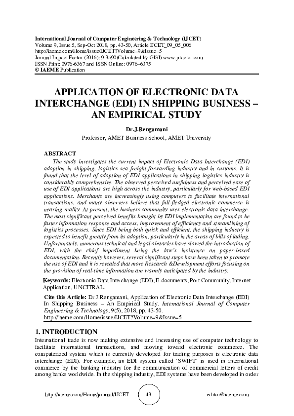 (PDF) APPLICATION OF ELECTRONIC DATA INTERCHANGE (EDI) IN SHIPPING BUSINESS – AN EMPIRICAL STUDY