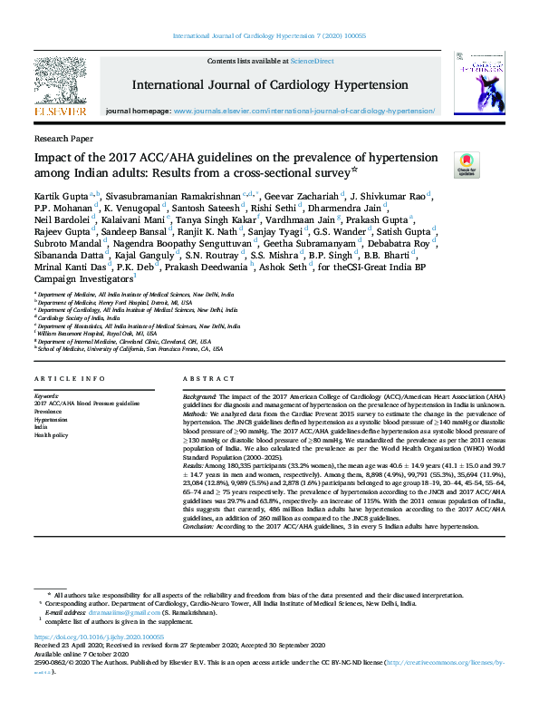 (PDF) Impact of the 2017 ACC/AHA guidelines on the prevalence of ...