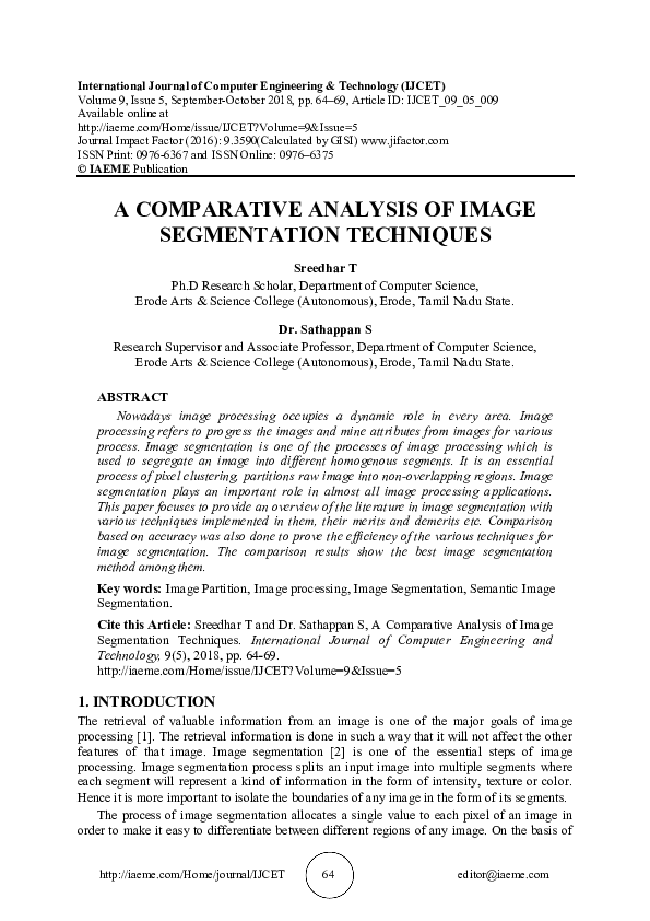 (PDF) A COMPARATIVE ANALYSIS OF IMAGE SEGMENTATION TECHNIQUES