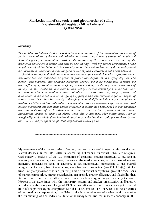 (PDF) Marketization of the society and global order of ruling