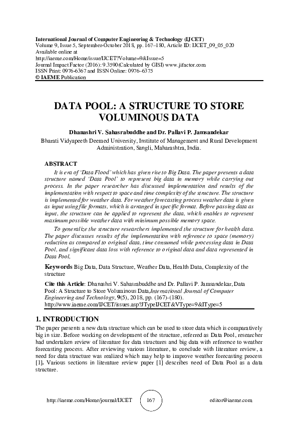 (PDF) DATA POOL: A STRUCTURE TO STORE VOLUMINOUS DATA