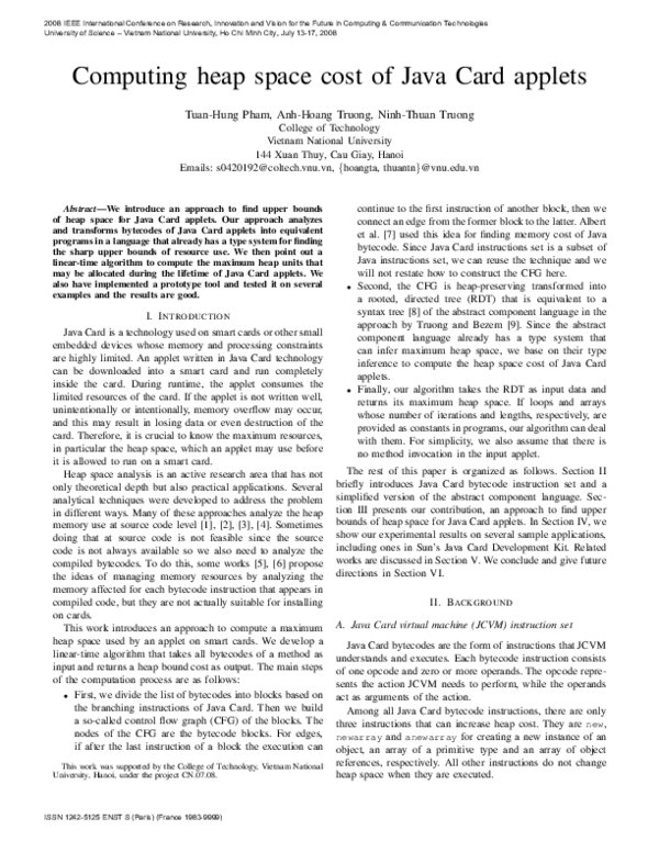 (PDF) Computing heap space cost of Java Card applets