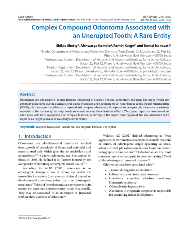 (PDF) Complex Compound Odontoma Associated with an Unerupted Tooth: A ...