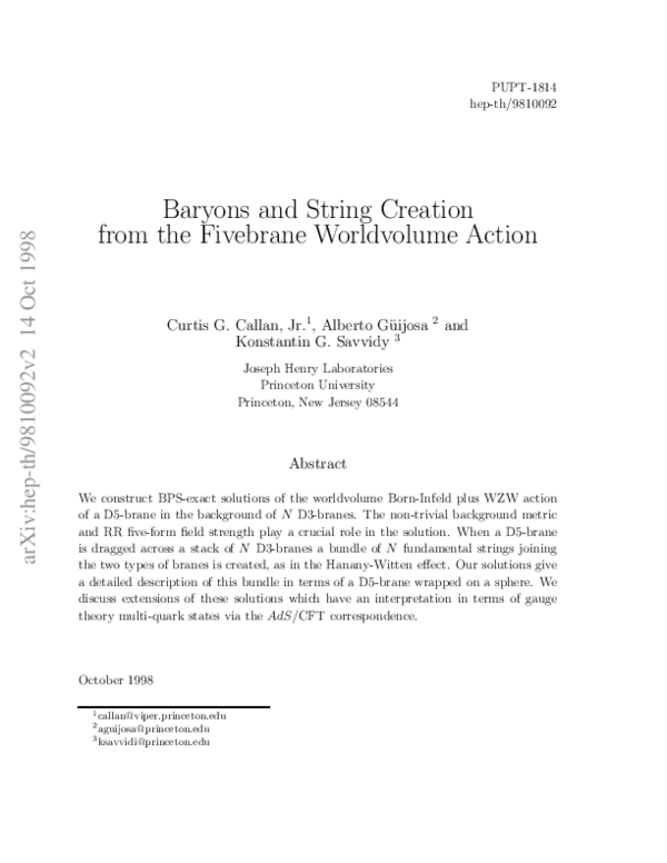 (PDF) Baryons and String Creation from D5-Branes
