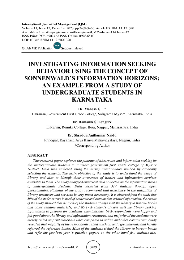 (PDF) INVESTIGATING INFORMATION SEEKING BEHAVIOR USING THE CONCEPT OF ...