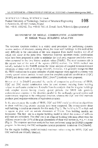 (PDF) Refinement of modal combination algorithm in shear wall building analysis