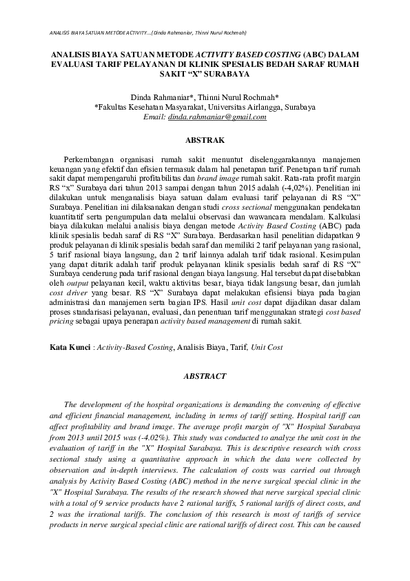 (PDF) Analisis Biaya Satuan Metode Activity Based Costing (Abc) Dalam ...