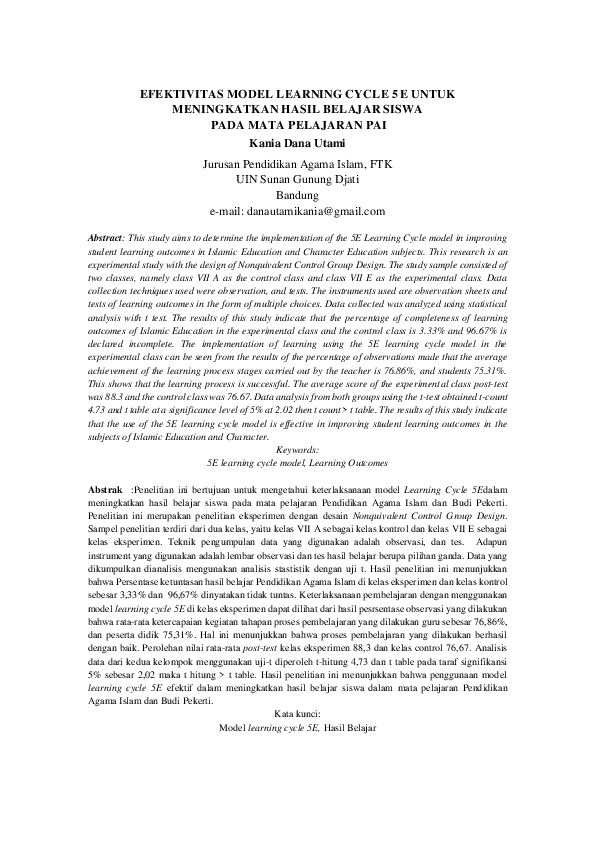 (PDF) Efektivitas Model Learning Cycle 5E untuk Meningkatkan Hasil Belajar Siswa pada Mata ...
