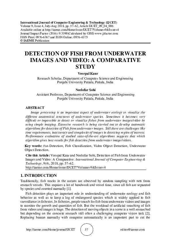 (PDF) DETECTION OF FISH FROM UNDERWATER IMAGES AND VIDEO: A COMPARATIVE ...