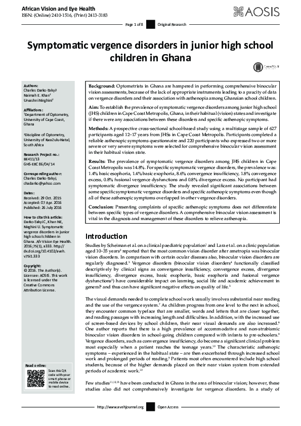 (PDF) Symptomatic vergence disorders in junior high school children in ...