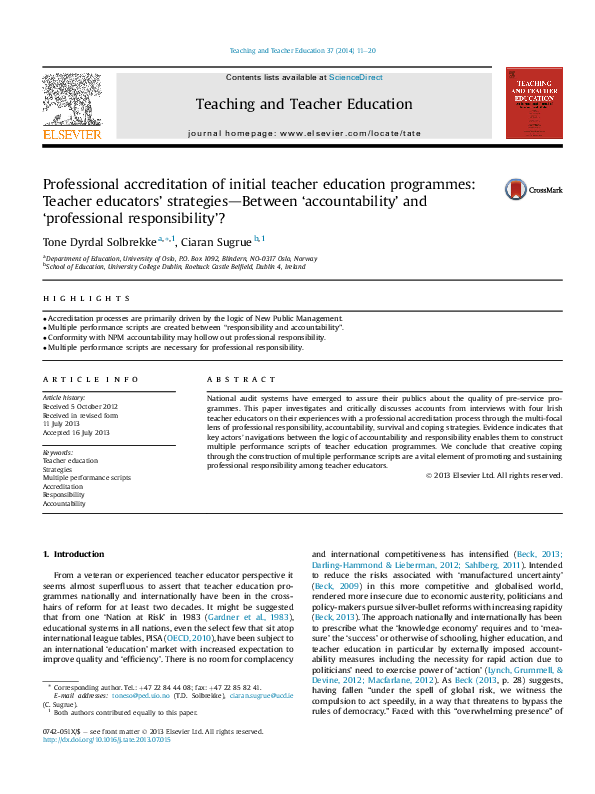 (PDF) Professional accreditation of initial teacher education programmes: Teacher educators ...