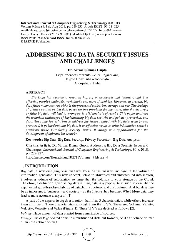 (PDF) ADDRESSING BIG DATA SECURITY ISSUES AND CHALLENGES