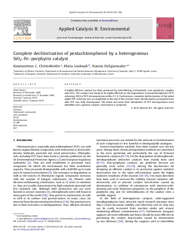 (PDF) Complete dechlorination of pentachlorophenol by a heterogeneous ...