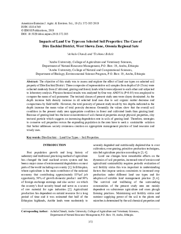 (PDF) Impacts of Land Use Types on Selected Soil Properties: The Case ...