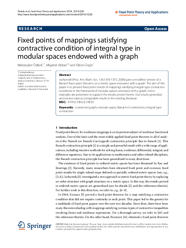 Pdf Fixed Points Of Mappings Satisfying Contractive Condition Of Integral Type In Modular 