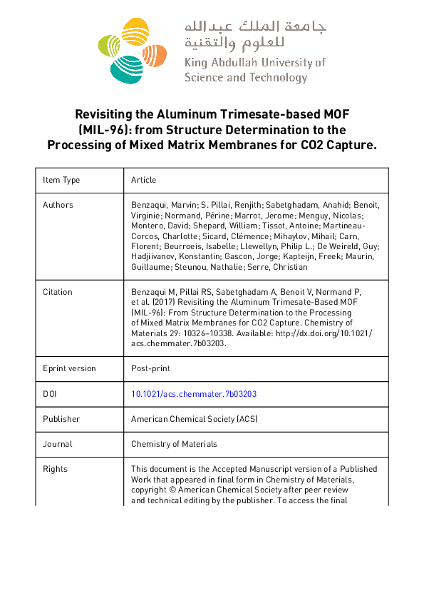 (PDF) Revisiting the Aluminum Trimesate-Based MOF (MIL-96): From ...