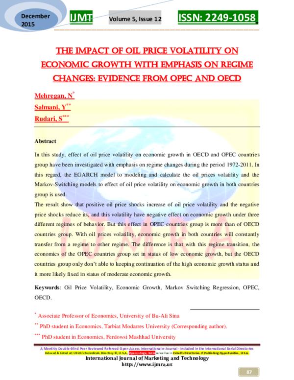 (PDF) The Impact of Oil Price Volatility on Economic Growth with ...