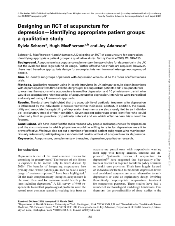 (PDF) Designing an RCT of acupuncture for depression--identifying ...