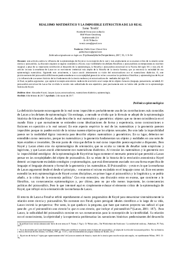 (PDF) REALISMO MATEMÁTICO Y LA IMPOSIBLE ESTRUCTURA DE LO REAL Samo ...