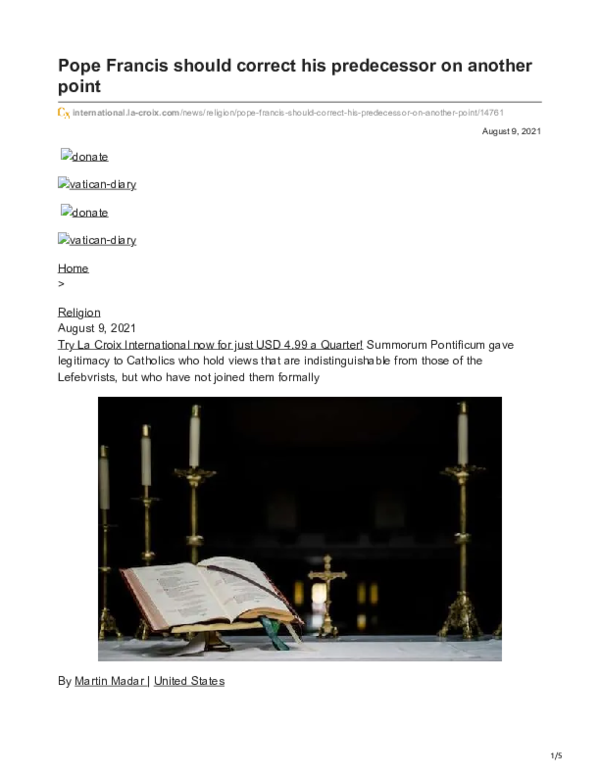 (PDF) Pope Francis Should Correct His Predecessor on Another Point