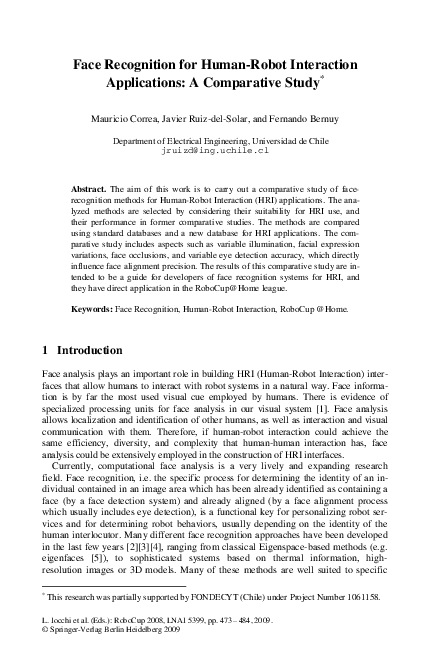 (PDF) Face recognition for human-robot interaction applications: A comparative study | Mauricio ...