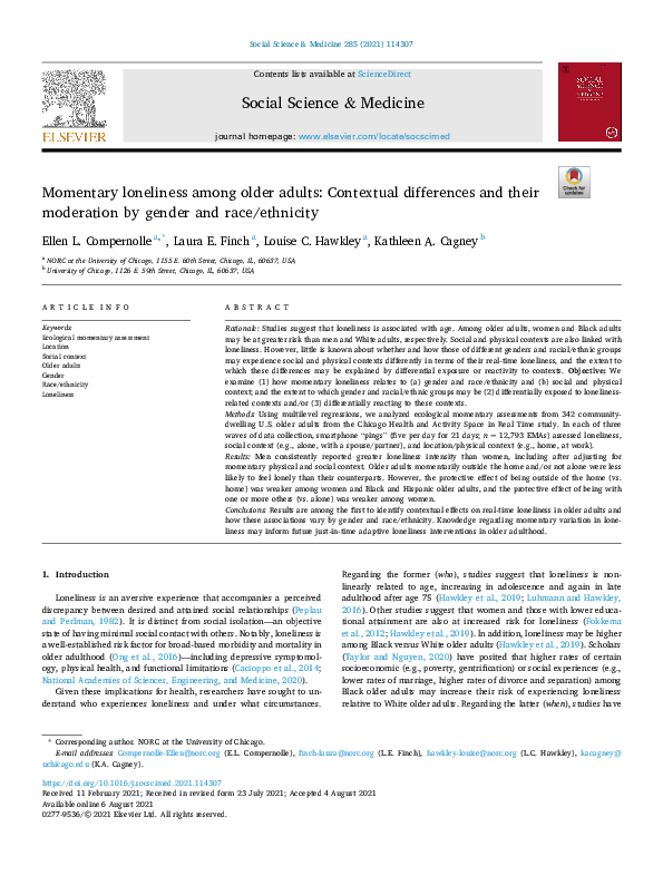 (PDF) Momentary loneliness among older adults: Contextual differences ...