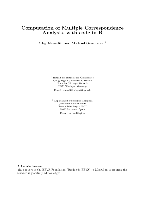 Pdf Computation Of Multiple Correspondence Analysis With Code In R