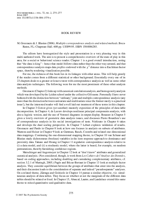 (PDF) Multiple correspondence analysis and related methods