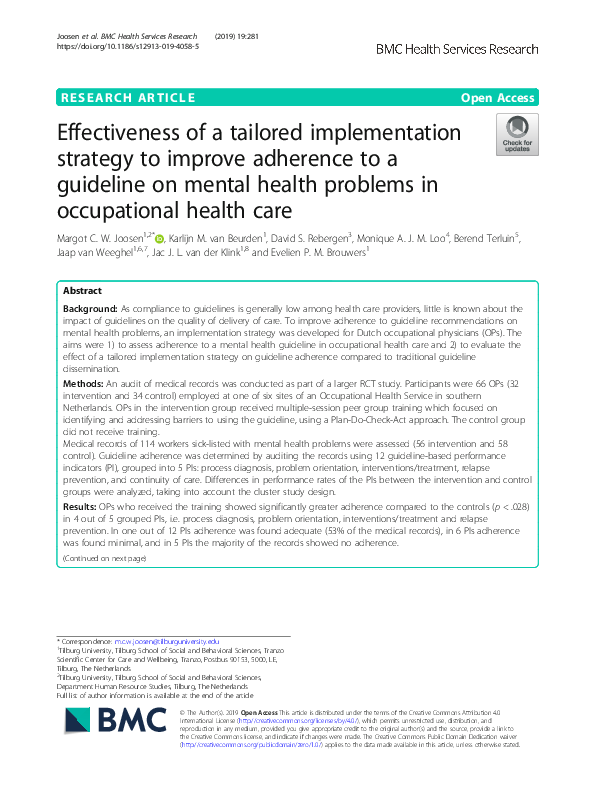 Pdf Effectiveness Of A Tailored Implementation Strategy To Improve