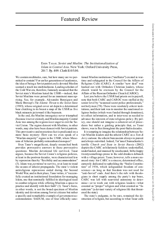 (PDF) Review: Soviet and Muslim: The Institutionalization of Islam in ...