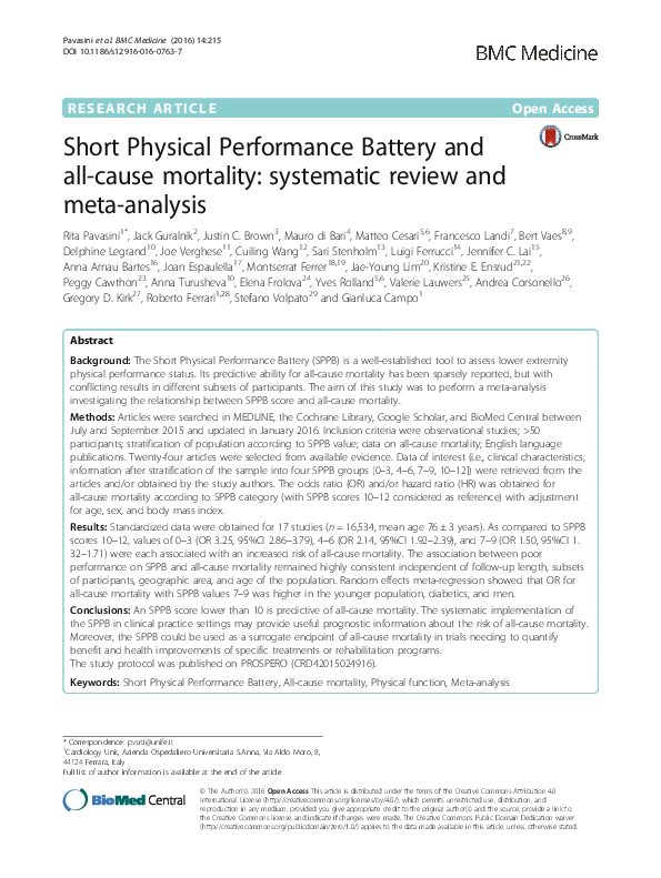 (PDF) Short Physical Performance Battery and all-cause mortality ...