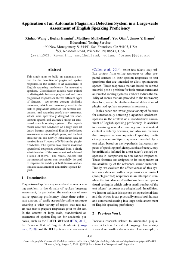 Pdf Application Of An Automatic Plagiarism Detection System In A Large Scale Assessment Of