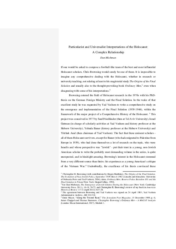 (PDF) "Particularist and Universalist Interpretations of the Holocaust ...